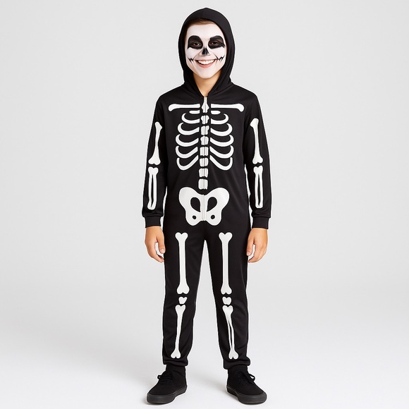 Costumes | 57 Large Skeleton Hooded Jumpsuit Costume Black White Bones ...